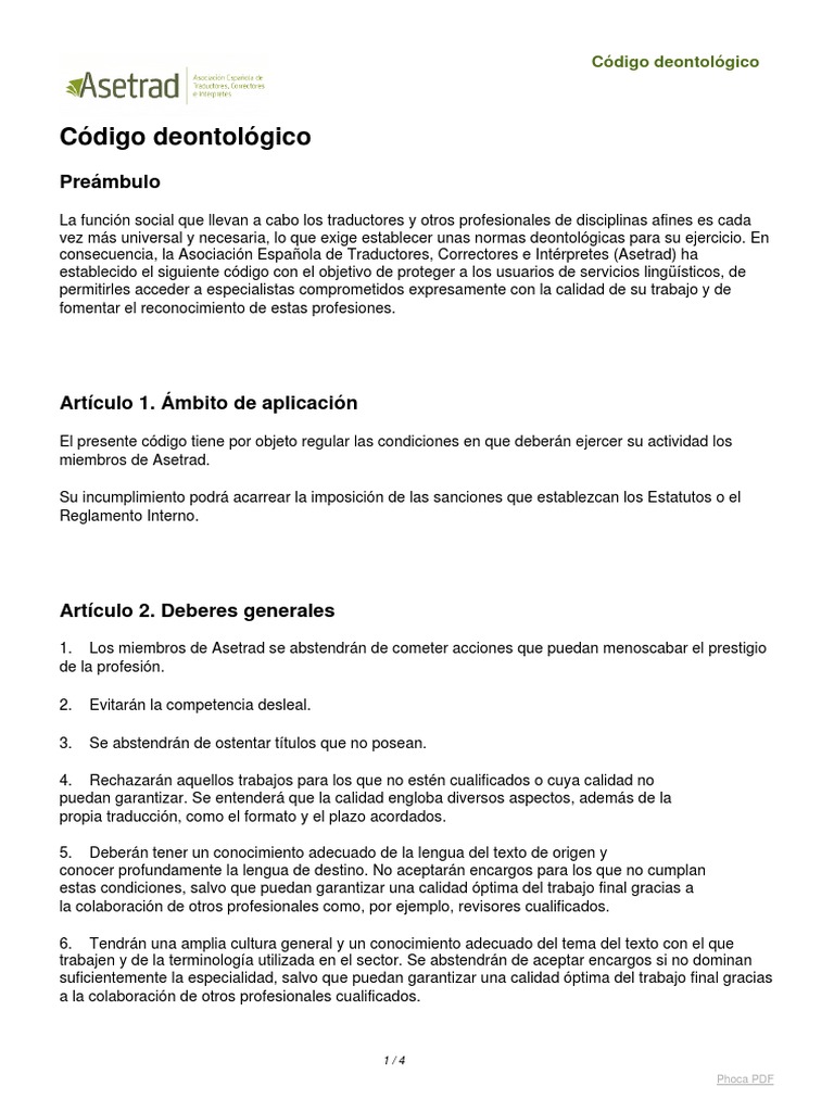 Codigo Deontologico | PDF