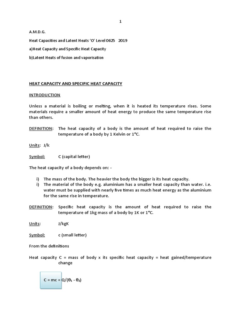 Heat Capacities and Latent Heats | PDF | Heat Capacity | Heat
