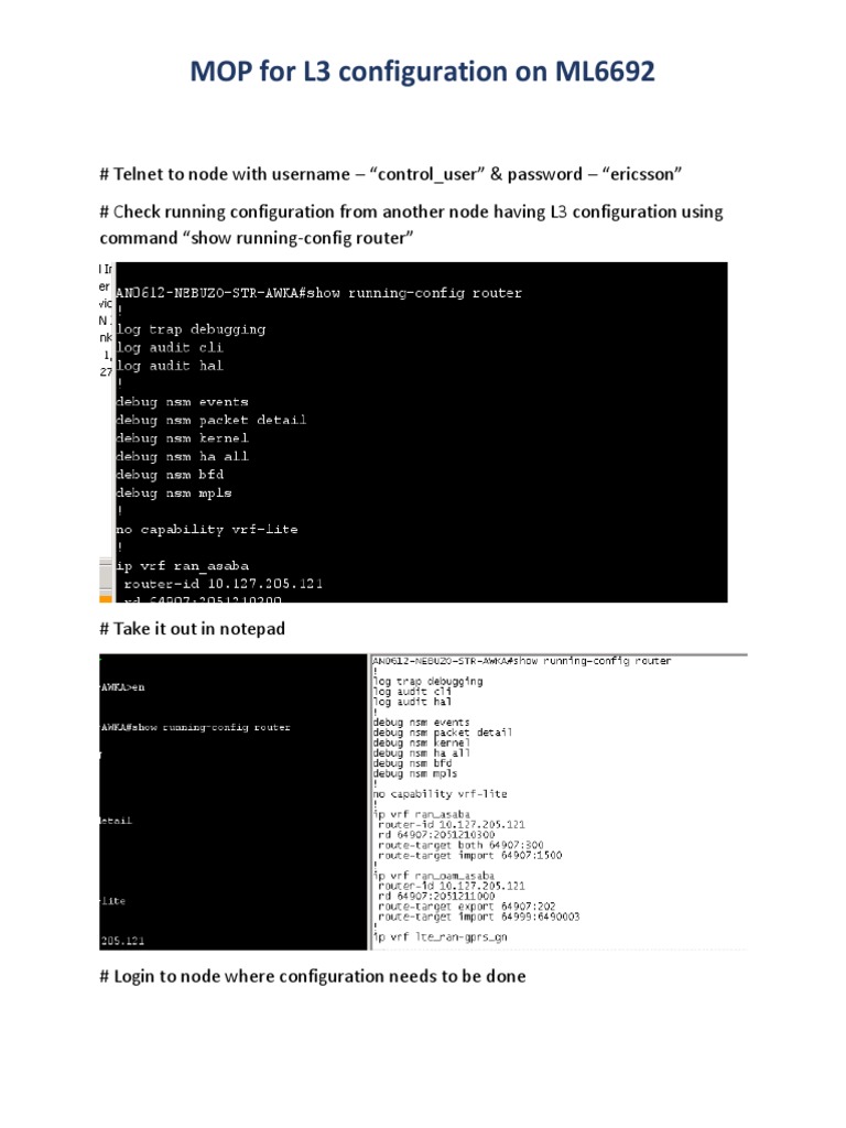 MOP For L3 Configuration On ML6692 | PDF | Home & Garden | Computers