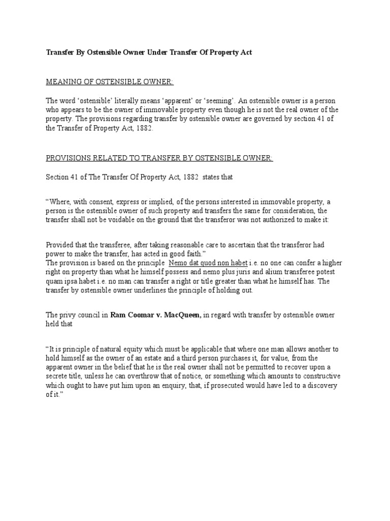 Transfer by Ostensible Owner Explained | PDF | Lawsuit | Property