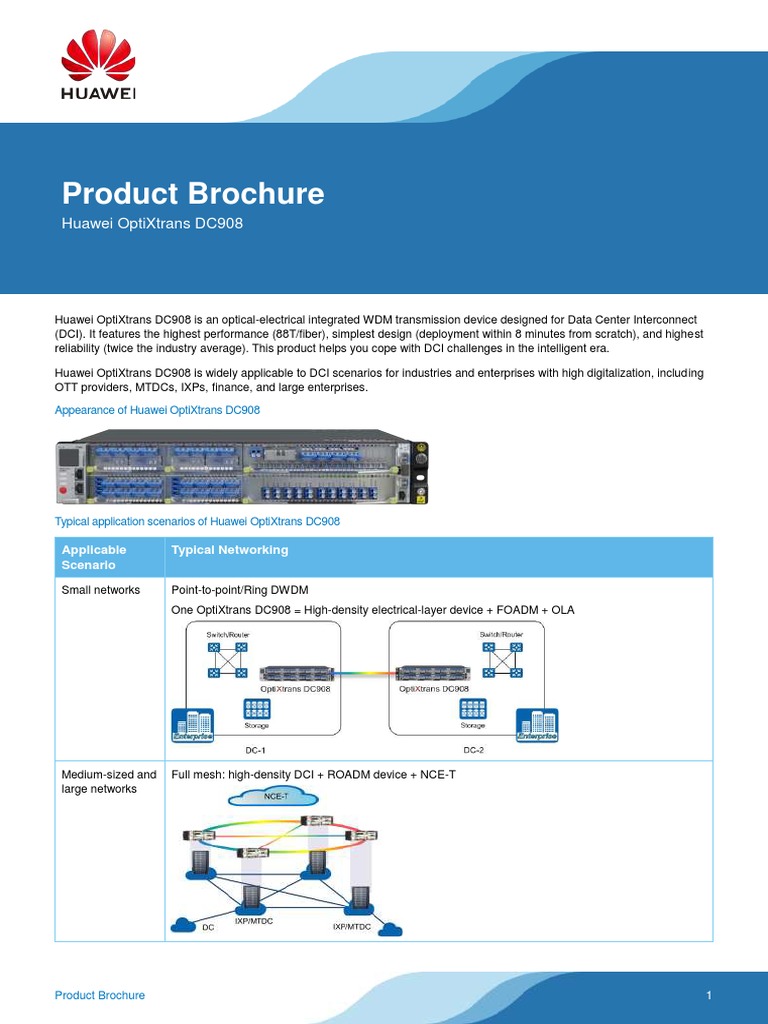 Huawei OptiXtrans DC908 Product Brochure | PDF | Wavelength Division ...