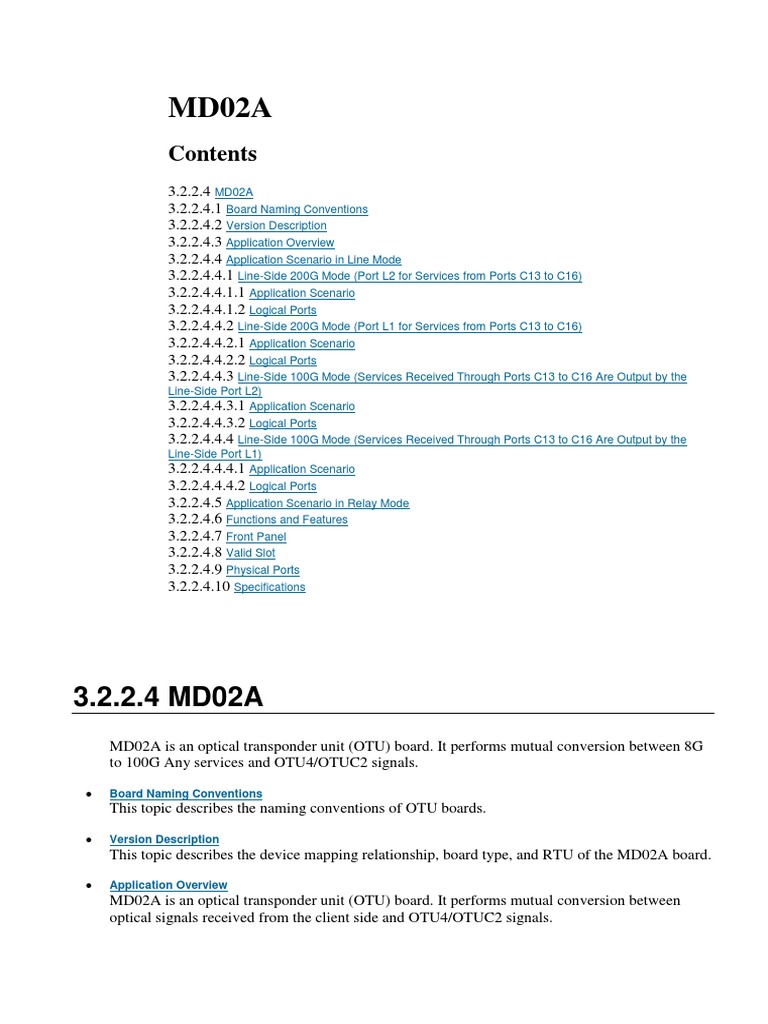 MD02A Optical Transponder Unit Board: Functions, Modes, and Application ...