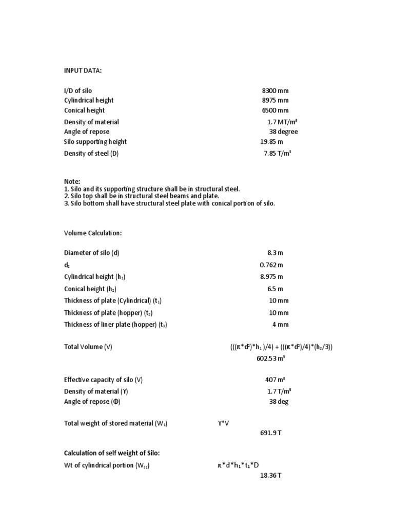 Silo Design and Calculation Guide | PDF | Civil Engineering ...