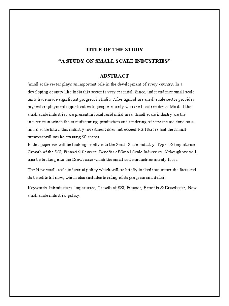 A Study On Small Scale Industry (Project | PDF | Sampling (Statistics ...