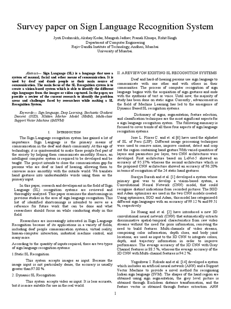 Sign Language Recognition System - A Survey | PDF | Image Segmentation ...