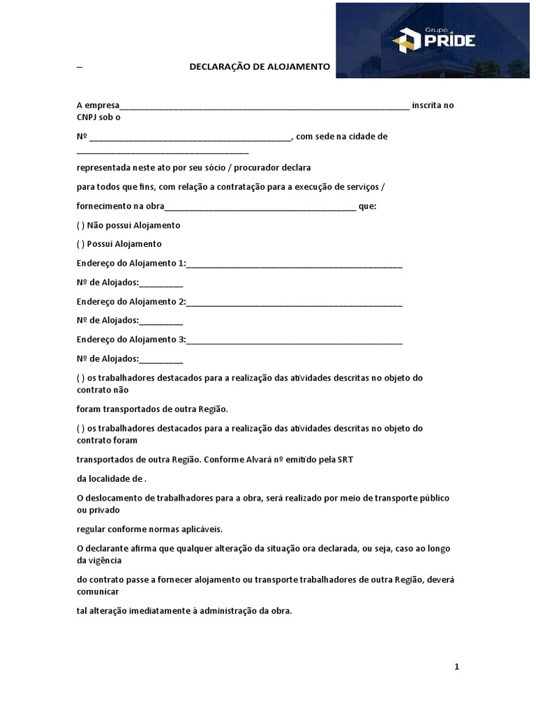 Declaração de Alojamento | PDF