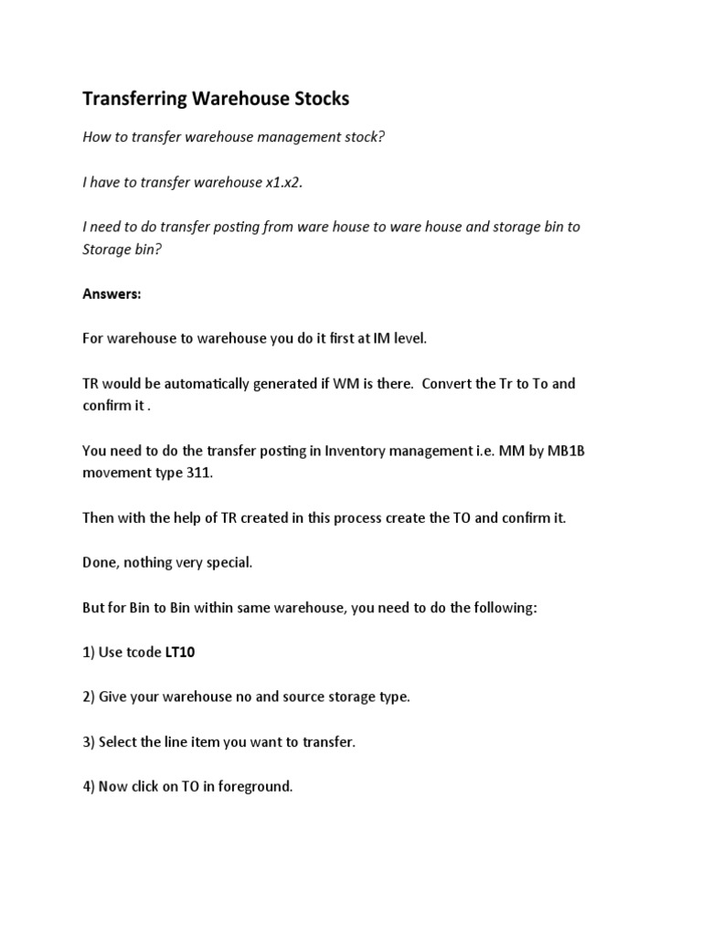Transferring Warehouse Stocks | PDF