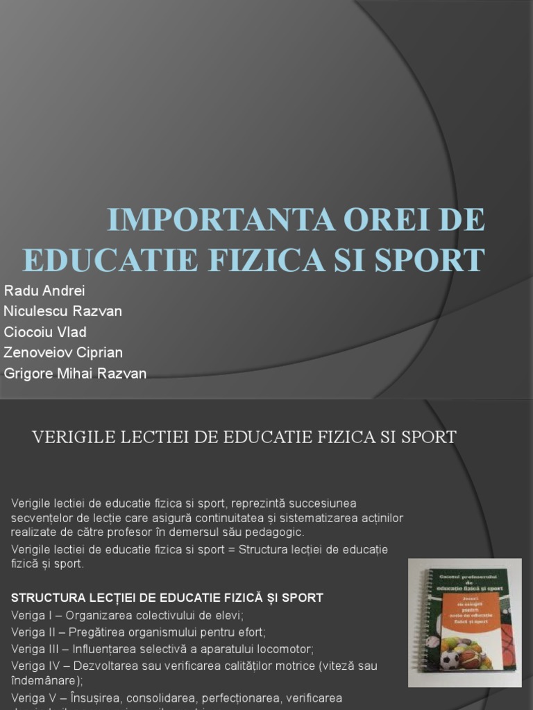 Proiect Importanta Orei de Educatie Fizica Si Sport | PDF