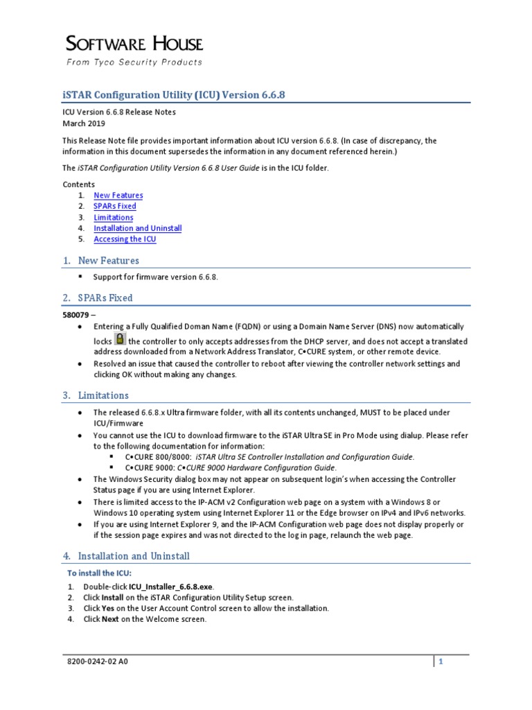 Istar Configuration Utility (Icu) Version 6.6.8: 1. New Features 2 ...