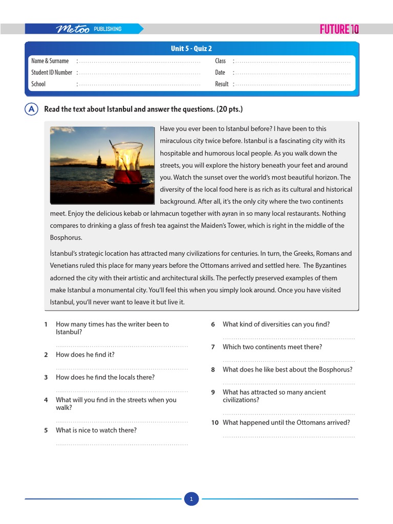 Read The Text About Istanbul and Answer The Questions. (20 PTS.) | PDF ...