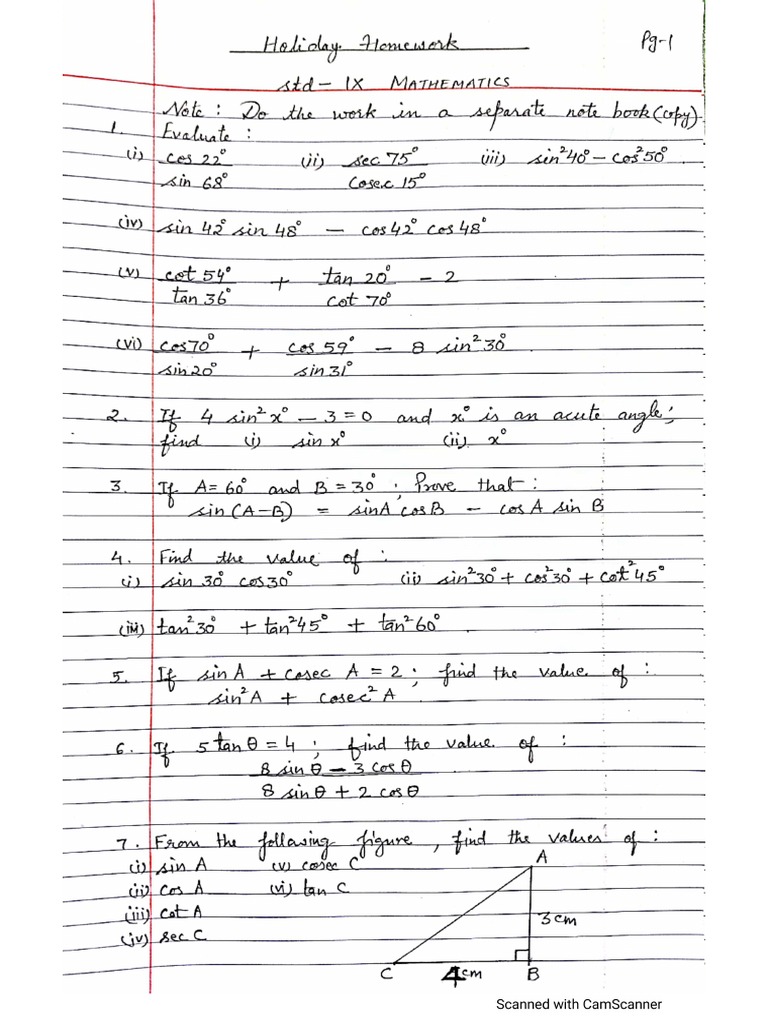 Maths Holiday Homework | PDF