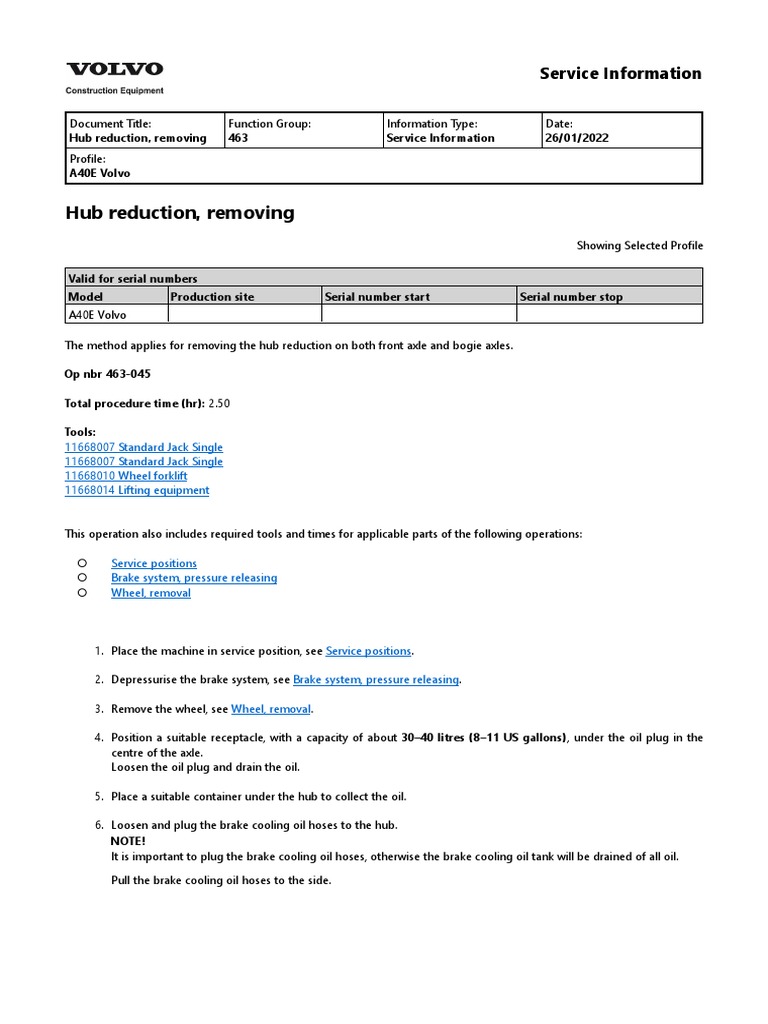 Hub Reduction, Removing | PDF | Axle | Brake