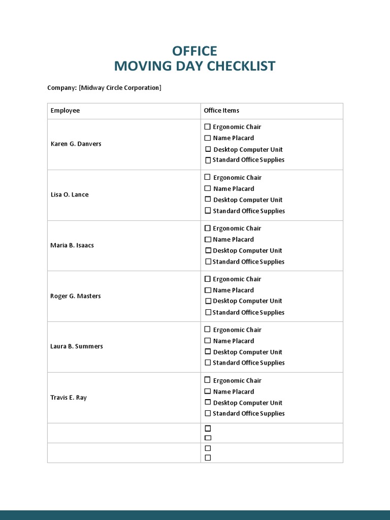 Office Moving Day Checklist: (Midway Circle Corporation) | PDF