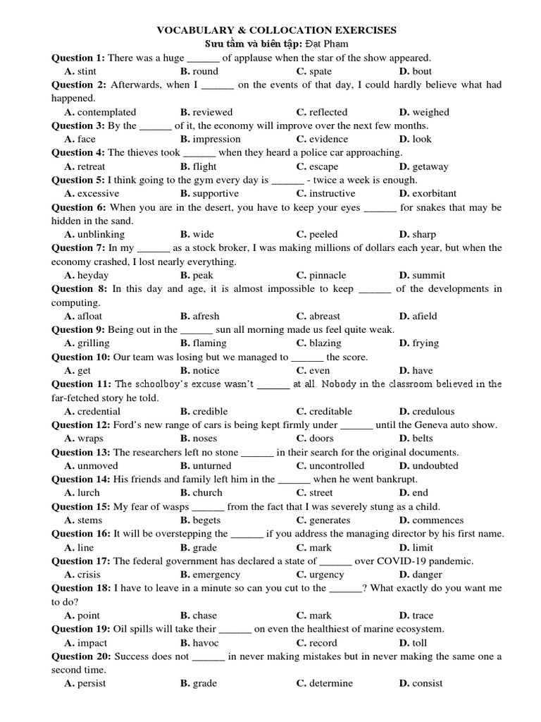 Vocabulary & Collocation Exercises | PDF