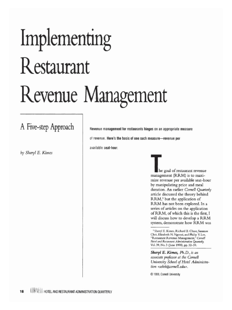 Implementing Restaurant Revenue Management: A Five-Step Approach | PDF ...