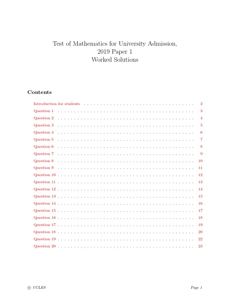 Test of Mathematics For University Admission 2019 Paper 1 Worked ...