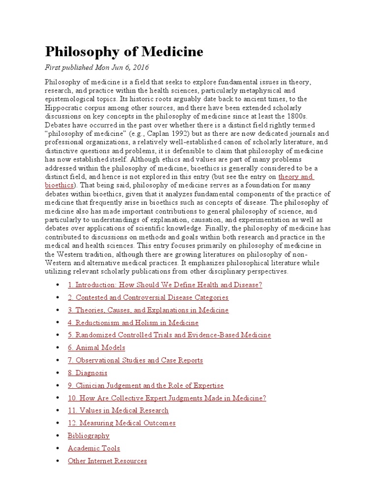 Philosophy of Medicine | PDF | Randomized Controlled Trial | Mental ...