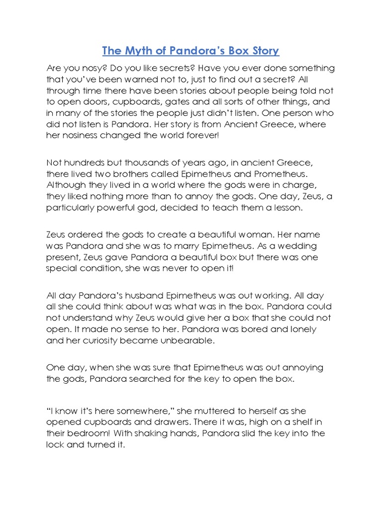 The Myth of Pandora's Box Story | PDF | Mythology