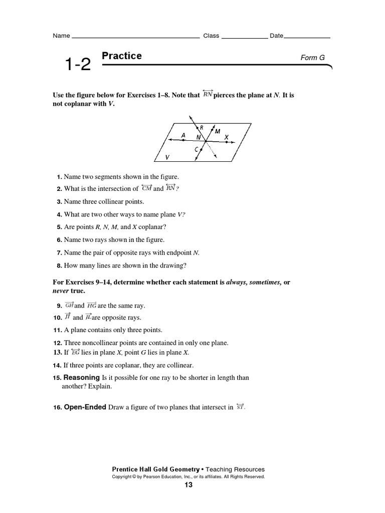 1-2 Point, Lines, Planes Practice | PDF | Line (Geometry) | Classical Geometry