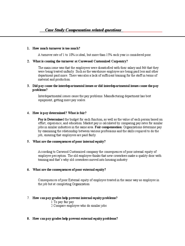 Case Study Compensation Related Questions | PDF | Employment | Turnover ...