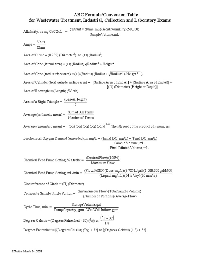 Conversion Table For Wastewater Treatment | PDF | Horsepower | Quantity