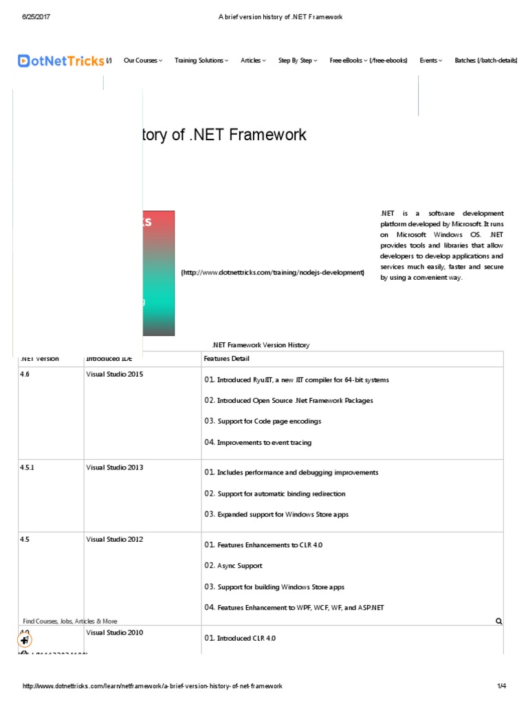 A Brief Version History of .Net Framework | PDF | Microsoft Visual ...