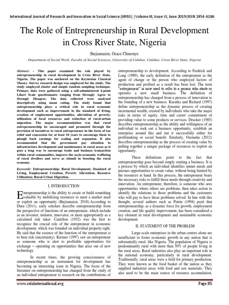 The Role of Entrepreneurship in Rural de | PDF | Entrepreneurship ...