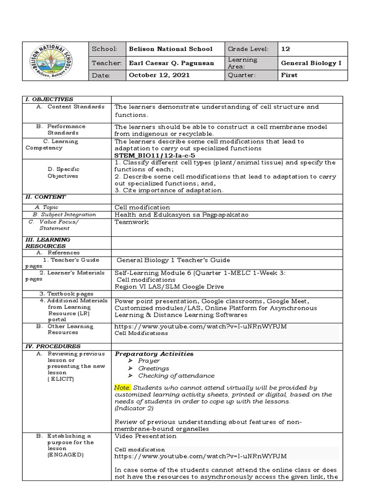 Lesson 5 - Cell Modification | PDF | Learning | Tissue (Biology)