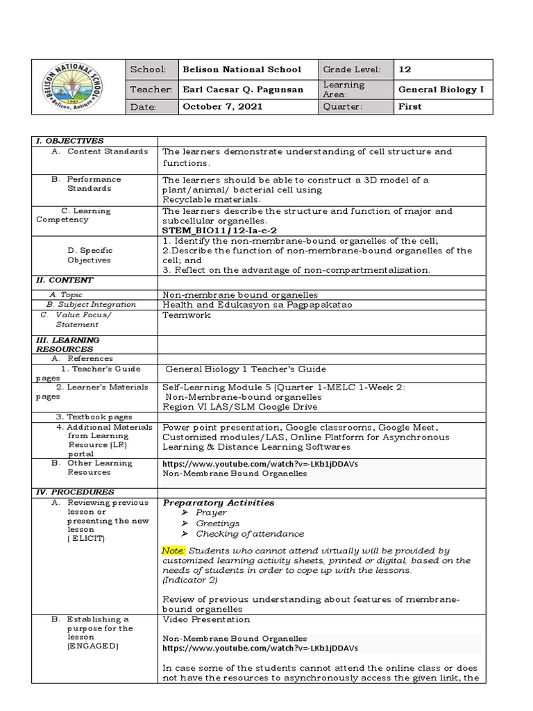 Lesson 4 - Non-Membrane-bound Organelles | Download Free PDF | Cell ...