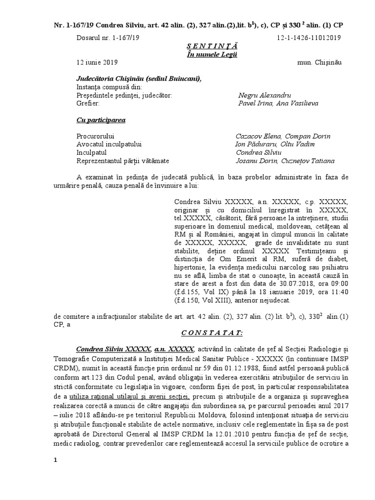 Sentinta Condrea PDF | PDF