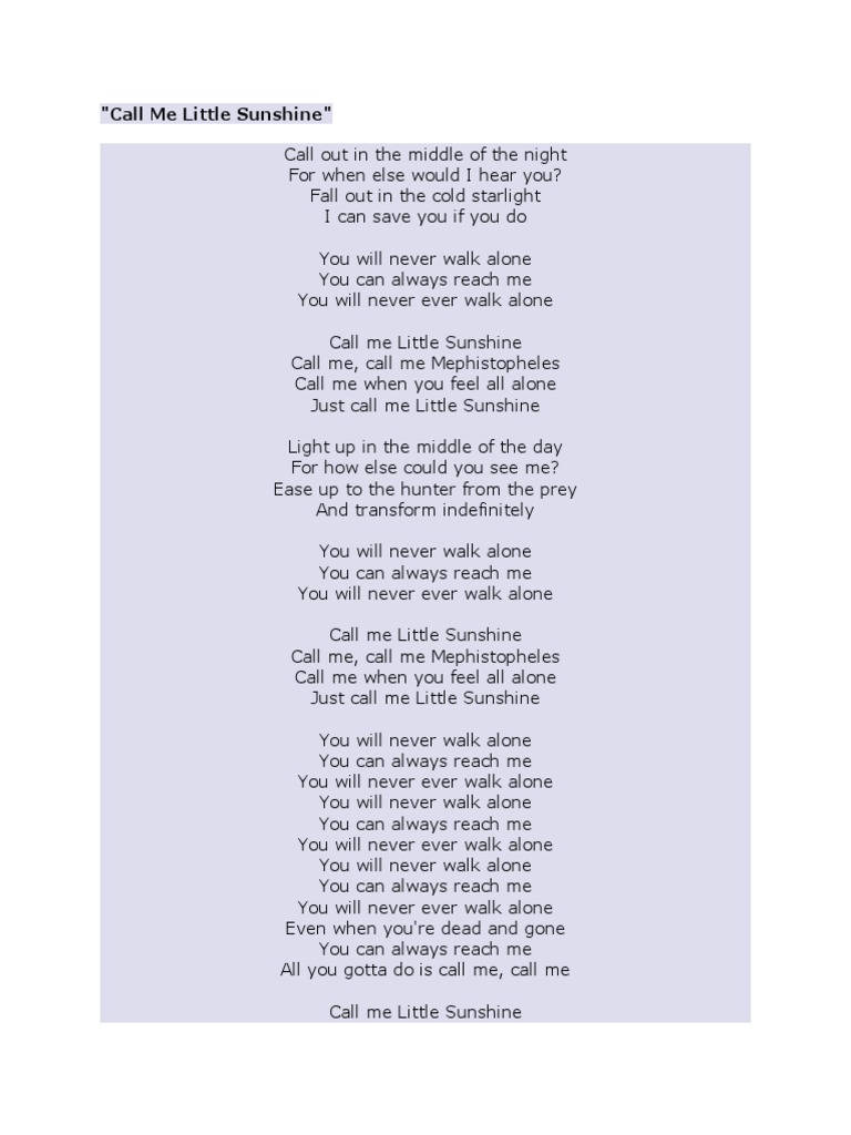 "Call Me Little Sunshine Lyrics" | PDF | Poetry