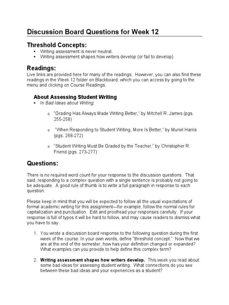 Week 12 Discussion Board Questions ENG 201 Summer 2021 BAILEY | PDF ...