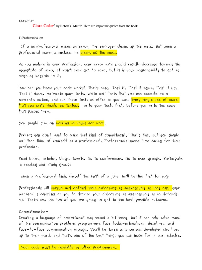 Clean Coder Commitments Pdf Computer Programming Programmer 6370