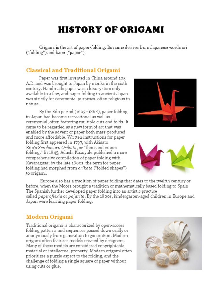 History of Origami: Classical and Traditional Origami | PDF | Origami ...