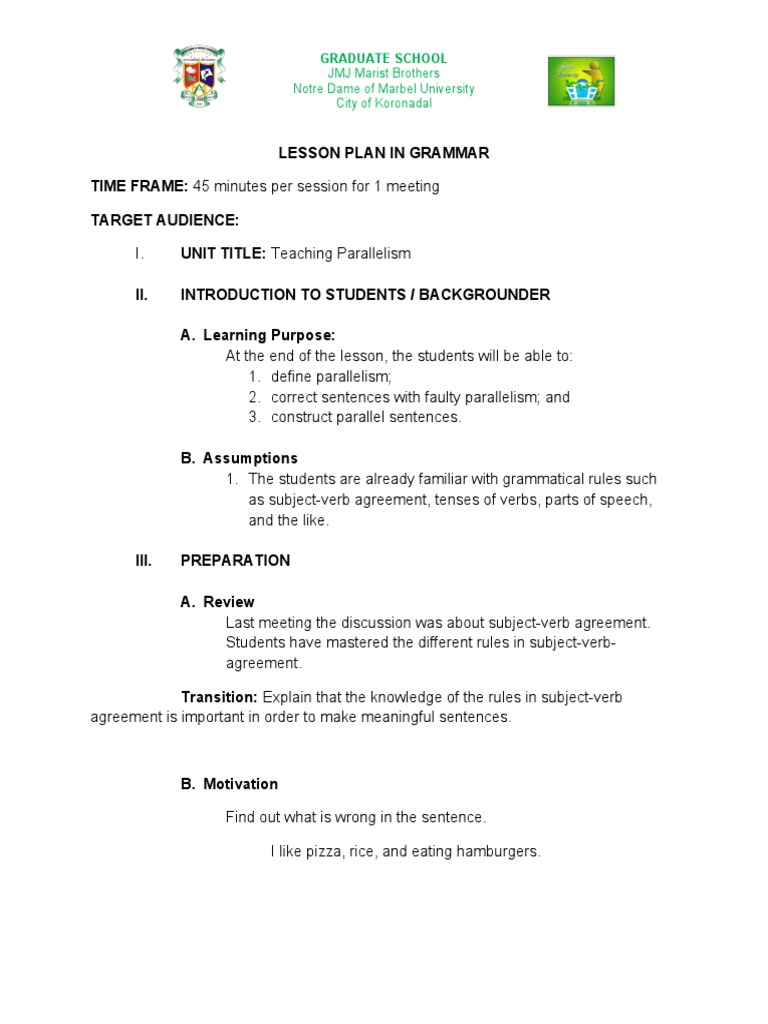 LESSON PLAN-parallelism | PDF | Verb | Linguistics