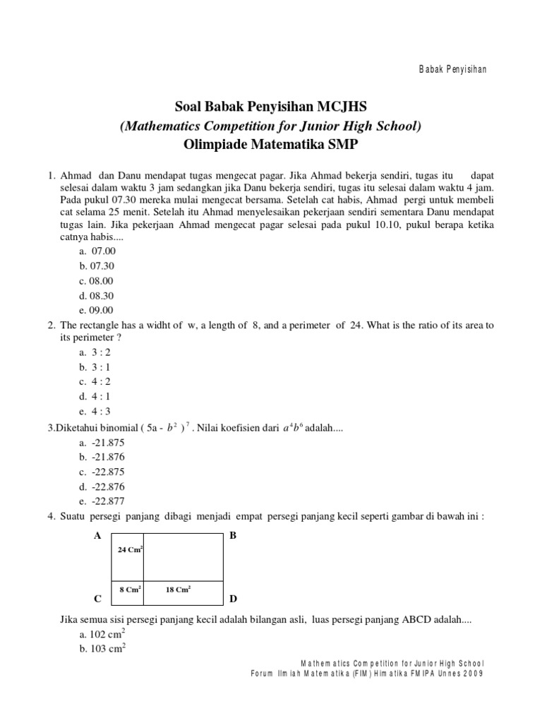 Soal Dan Pembahasan MCJHS Babak Penyisihan | PDF