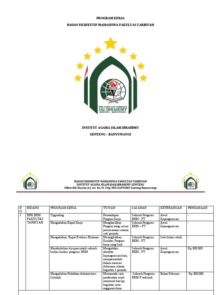 Proker Bem F Tarbiyah 2021-2022 | PDF