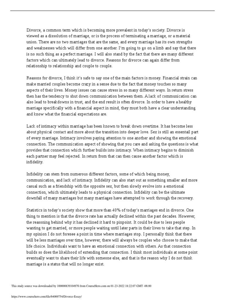 Divorce Essay | Download Free PDF | Divorce | Infidelity