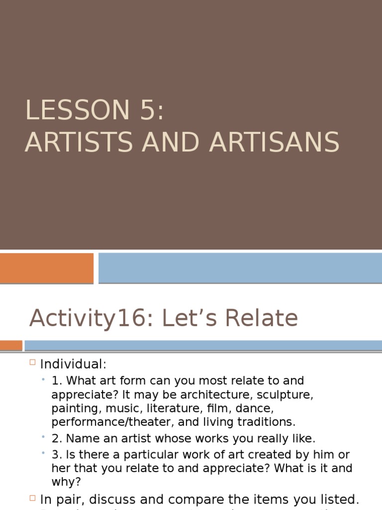 Lesson 5: Artists and Artisans | PDF | Cognition | The Arts