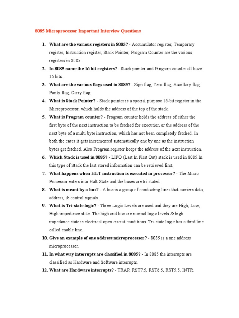 8085 Microprocessor Important Interview Questions | PDF | Central Processing Unit | Electronic ...