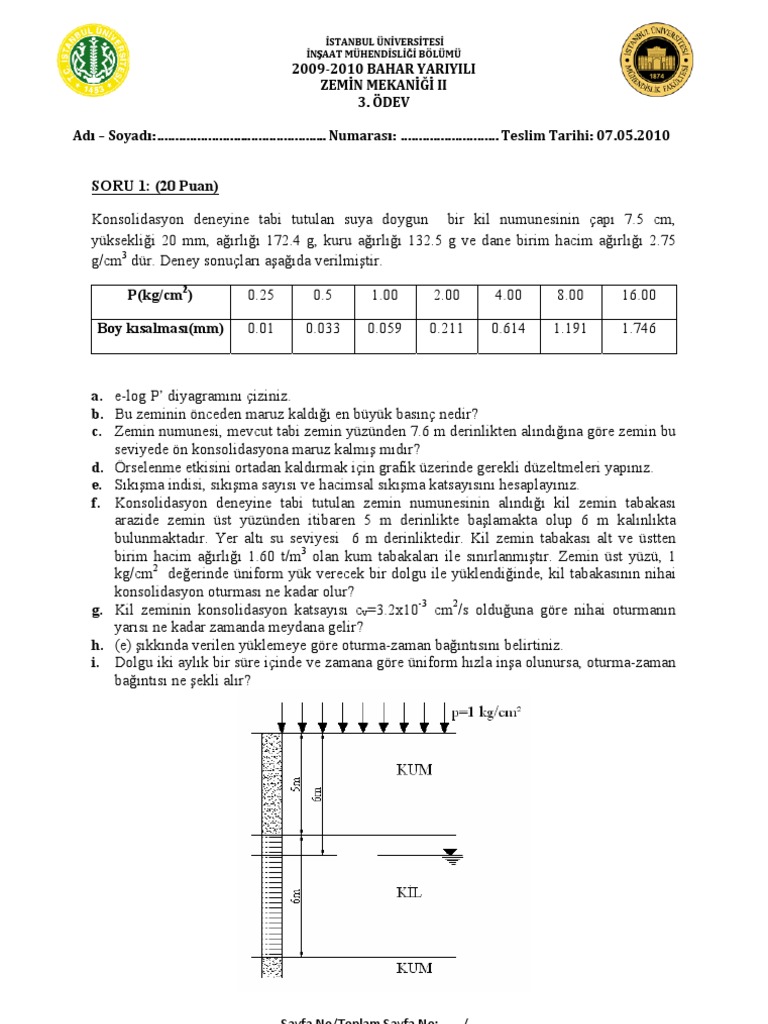 Zemin Mekanigi Odev 3 Sorulari | PDF