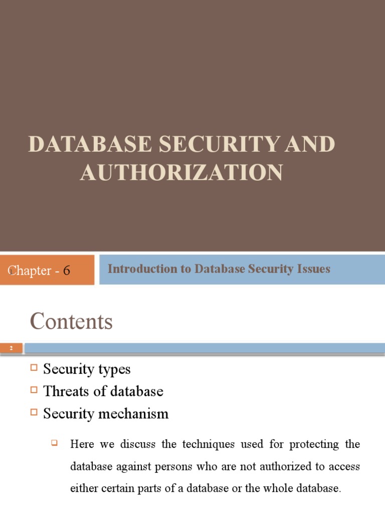Chapter - 6 Database Security and Authorization | PDF | Databases ...