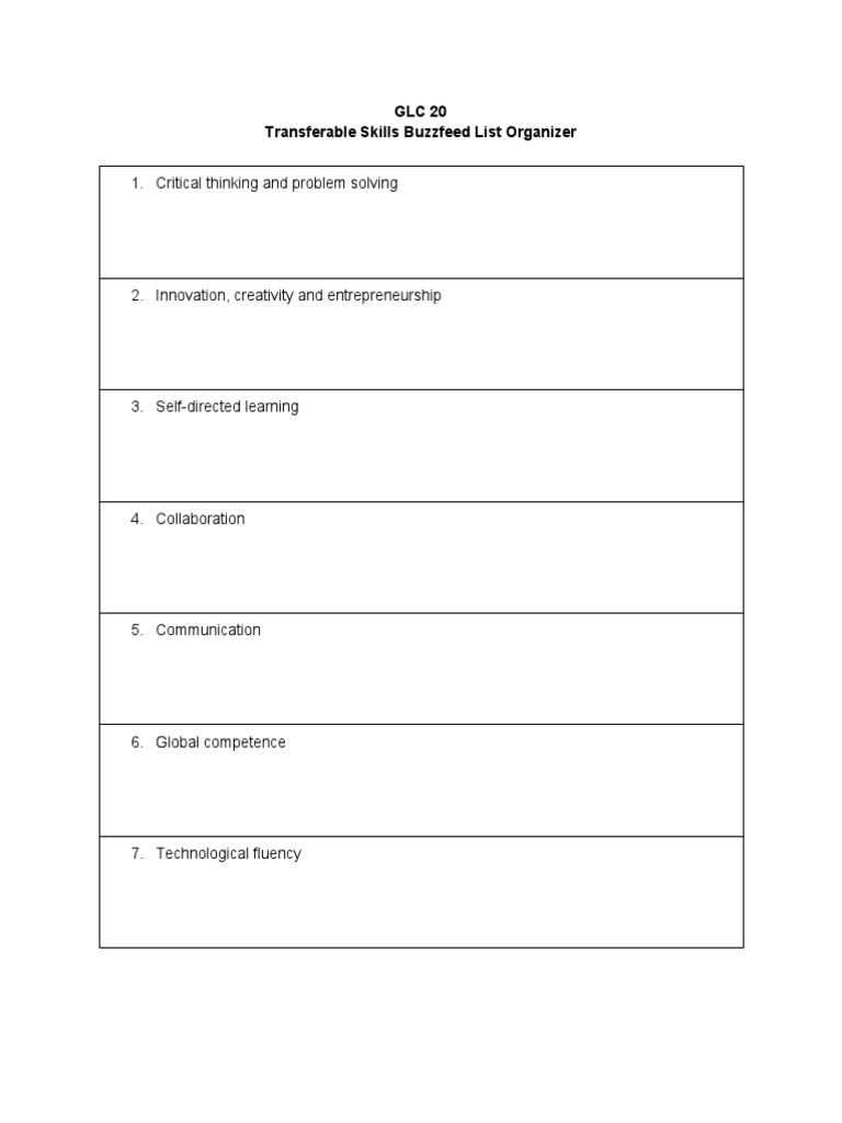 Transferable Skills List for GLC 20 | PDF
