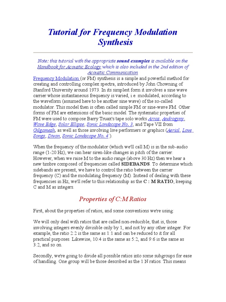 Tutorial For Frequency Modulation Synthesis | PDF | Harmonic ...
