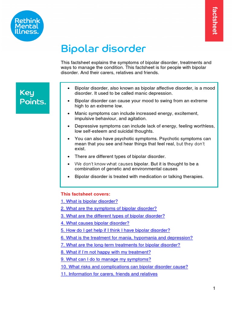 Bipolar Disorder Factsheet | PDF | Mania | Bipolar Disorder