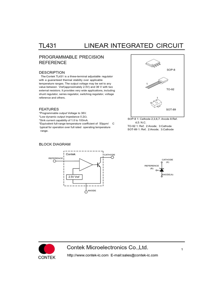 TL431 Linear Integrated Circuit: Programmable Precision Reference | PDF | Electronic Circuits ...