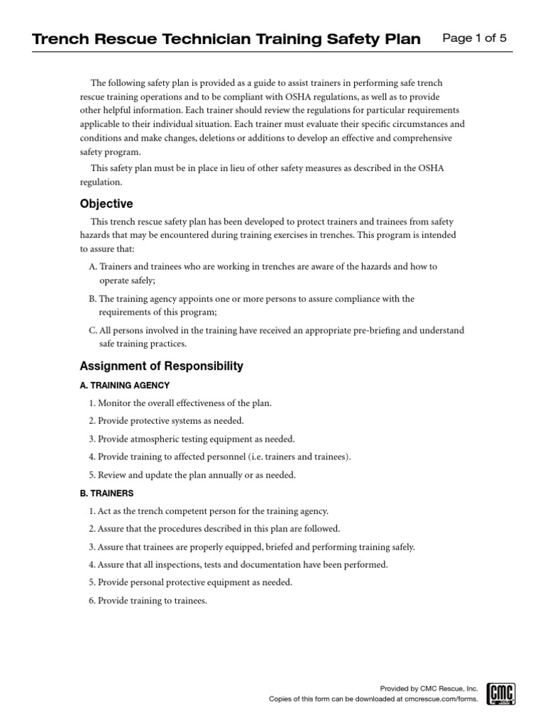 Trench Rescue Technician Training Safety Plan: Objective | PDF | Safety ...