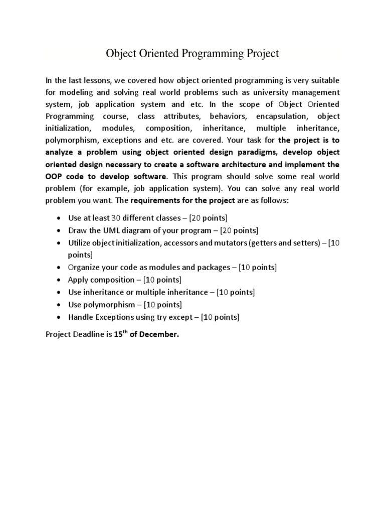 Object Oriented Programming Project | PDF | Computers
