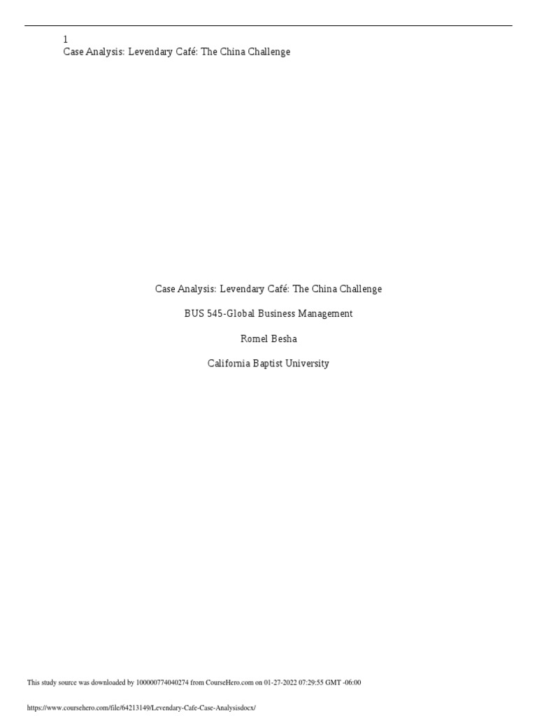 1 Case Analysis: Levendary Café: The China Challenge | PDF ...