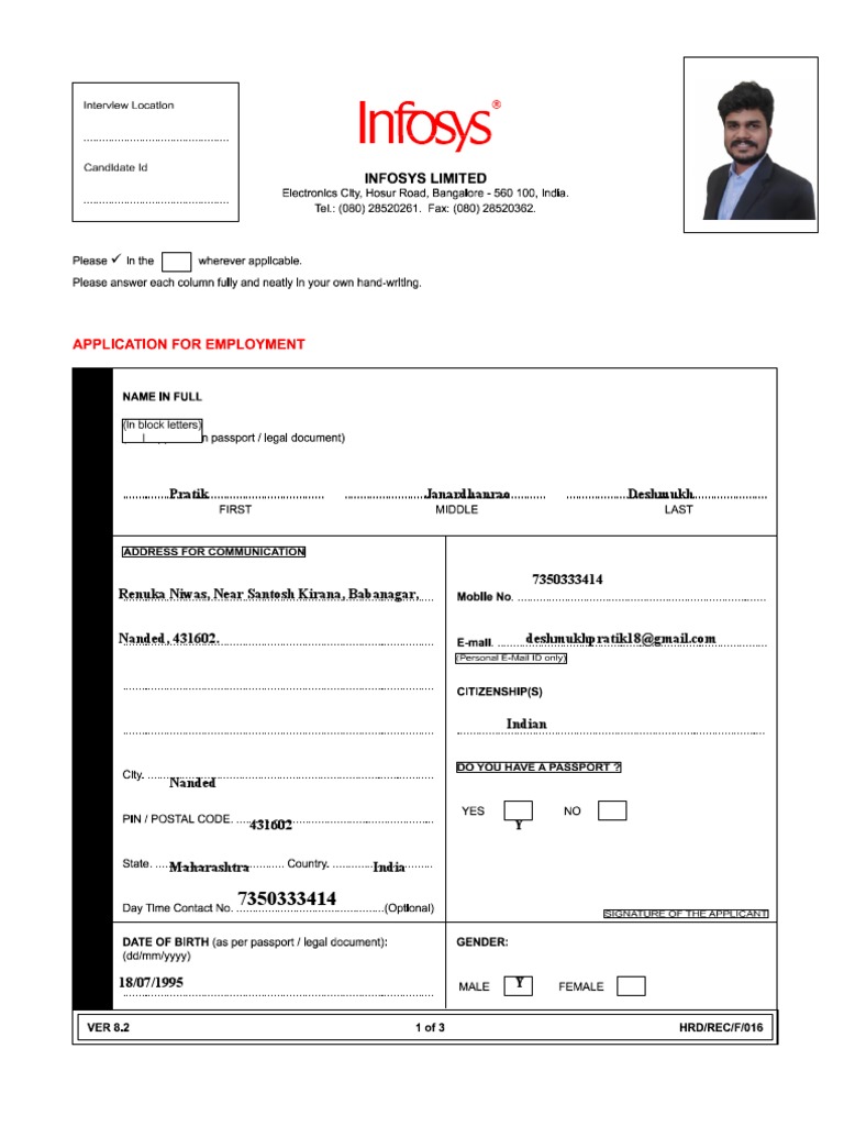 Infosys Application Form | PDF